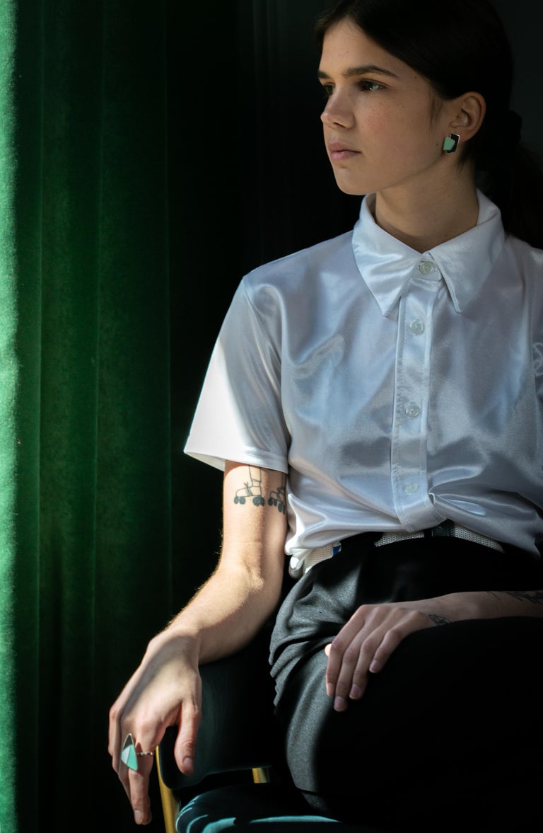 Scandinavian Stud Earrings in Silver and Enamel by Anne Leger at 1stDibs