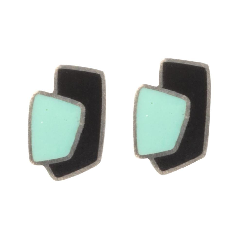 Scandinavian Stud Earrings in Silver and Enamel by Anne Leger at 1stDibs