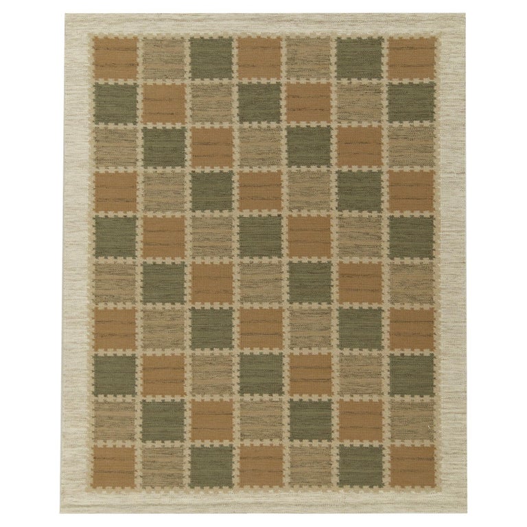 Rug and Kilim's Scandinavian style custom kilim in Beige-Brown, Green ...