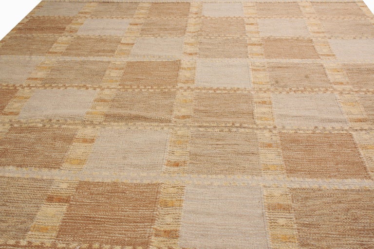 Scandinavian Style Inspired Geometric Blue and Beige Patchwork Wool Rug ...