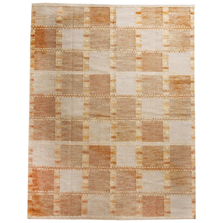 Scandinavian Style Inspired Geometric Blue and Beige Patchwork Wool Rug ...