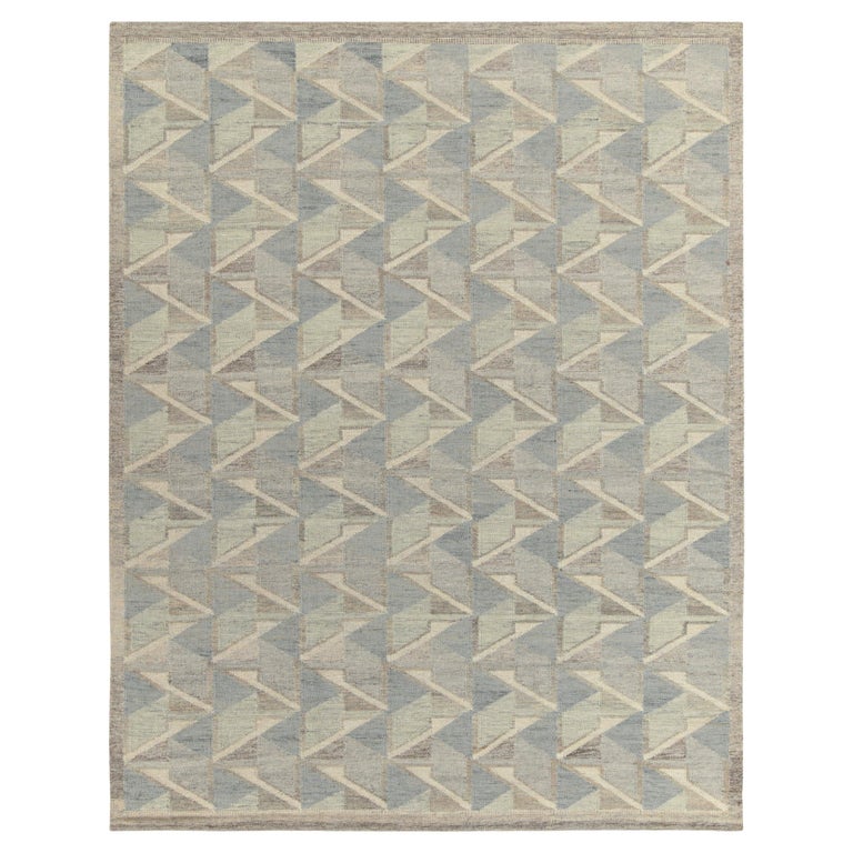 Rug and Kilim's Scandinavian Style Kilim Rug in Blue and Gray Geometric ...