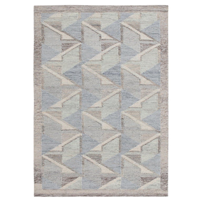 Rug and Kilim's Scandinavian Style Kilim Rug in Blue and Gray Geometric ...