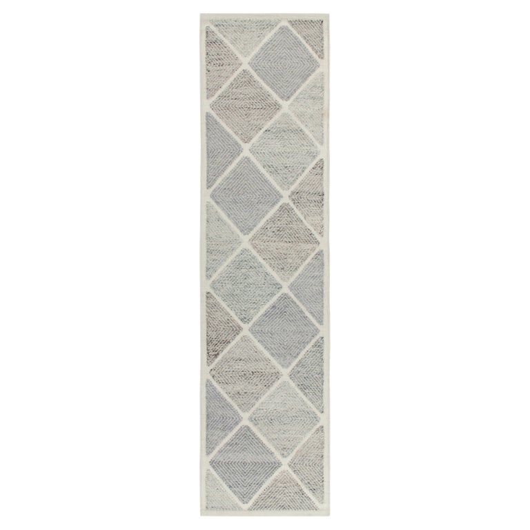 Rug and Kilim's Scandinavian Style Kilim Runner, Gray and White Diamond ...