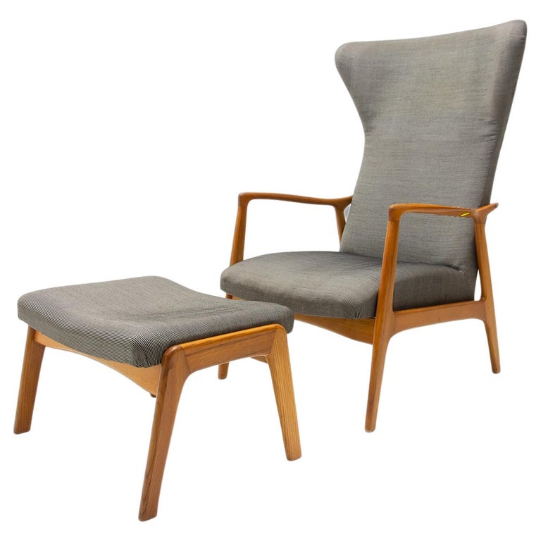 Scandinavian Style Wingback Chair with a Pouffe by Krásna Jizba, 1960s ...
