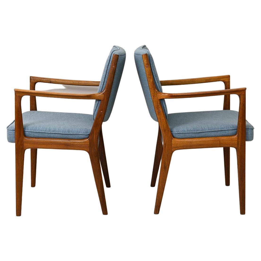 Scandinavian Teak and Light Blue Fabric Chairs For Sale at 1stDibs