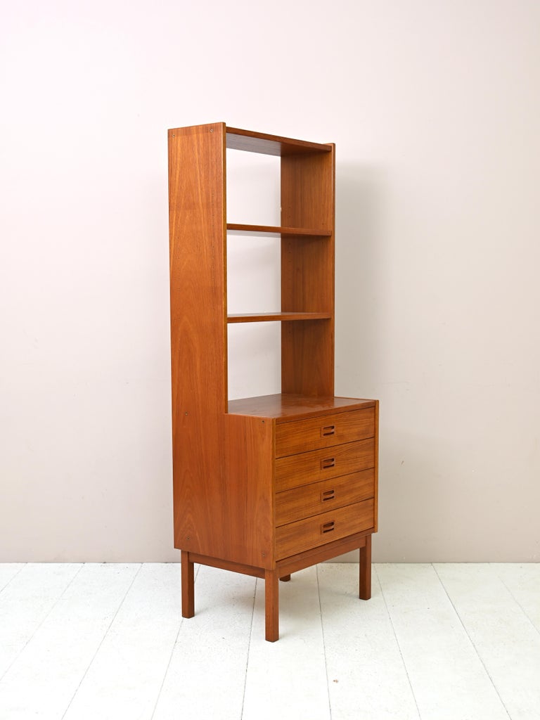 Scandinavian Teak Bookcase with Drawers For Sale at 1stDibs