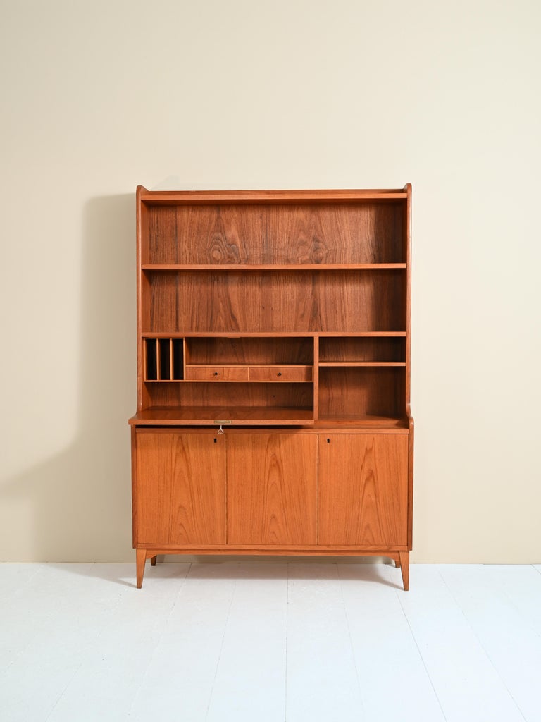 Scandinavian Teak Bookcase with Pull-Out Desk For Sale at 1stDibs