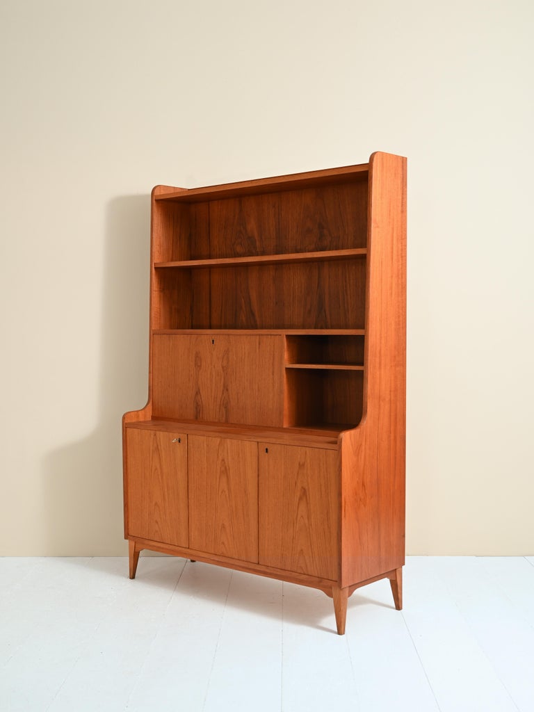 Scandinavian Teak Bookcase with Pull-Out Desk For Sale at 1stDibs
