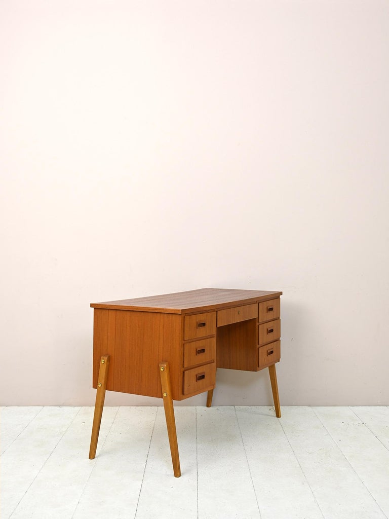 Scandinavian Teak Desk with Drawers For Sale at 1stDibs