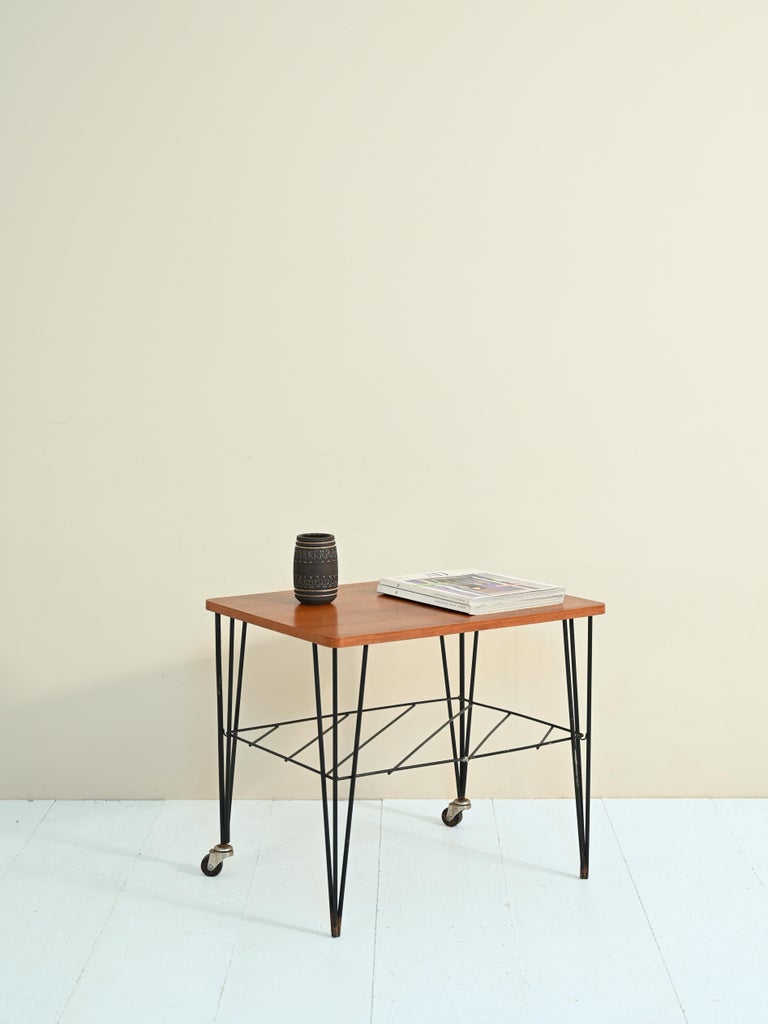 Scandinavian vintage coffee table with metal frame For Sale at 1stDibs