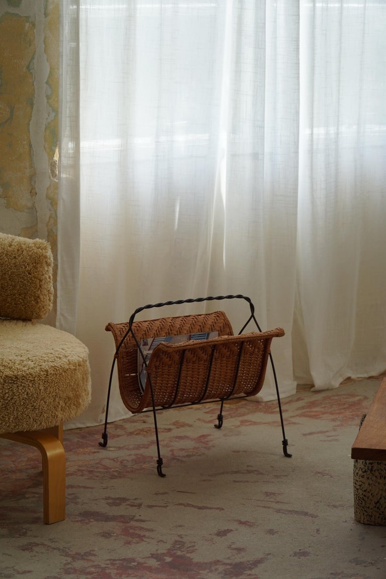 Scandinavian Vintage Magazine Rack in Rattan and Stainless Steel, 1960s ...