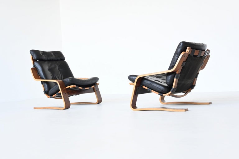 Scandinavian Wenge Plywood Pair of Lounge Chairs, Norway, 1970 For Sale ...