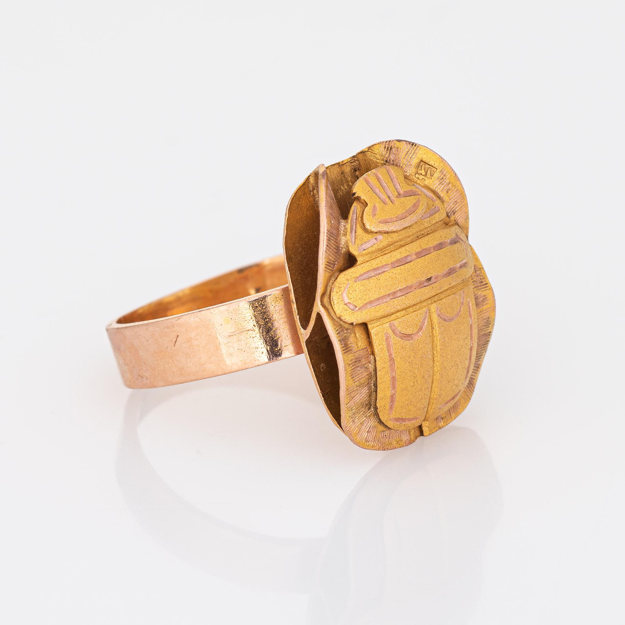 Scarab Beetle Ring Vintage 14k Yellow Gold Fine Egyptian Jewelry at 1stDibs