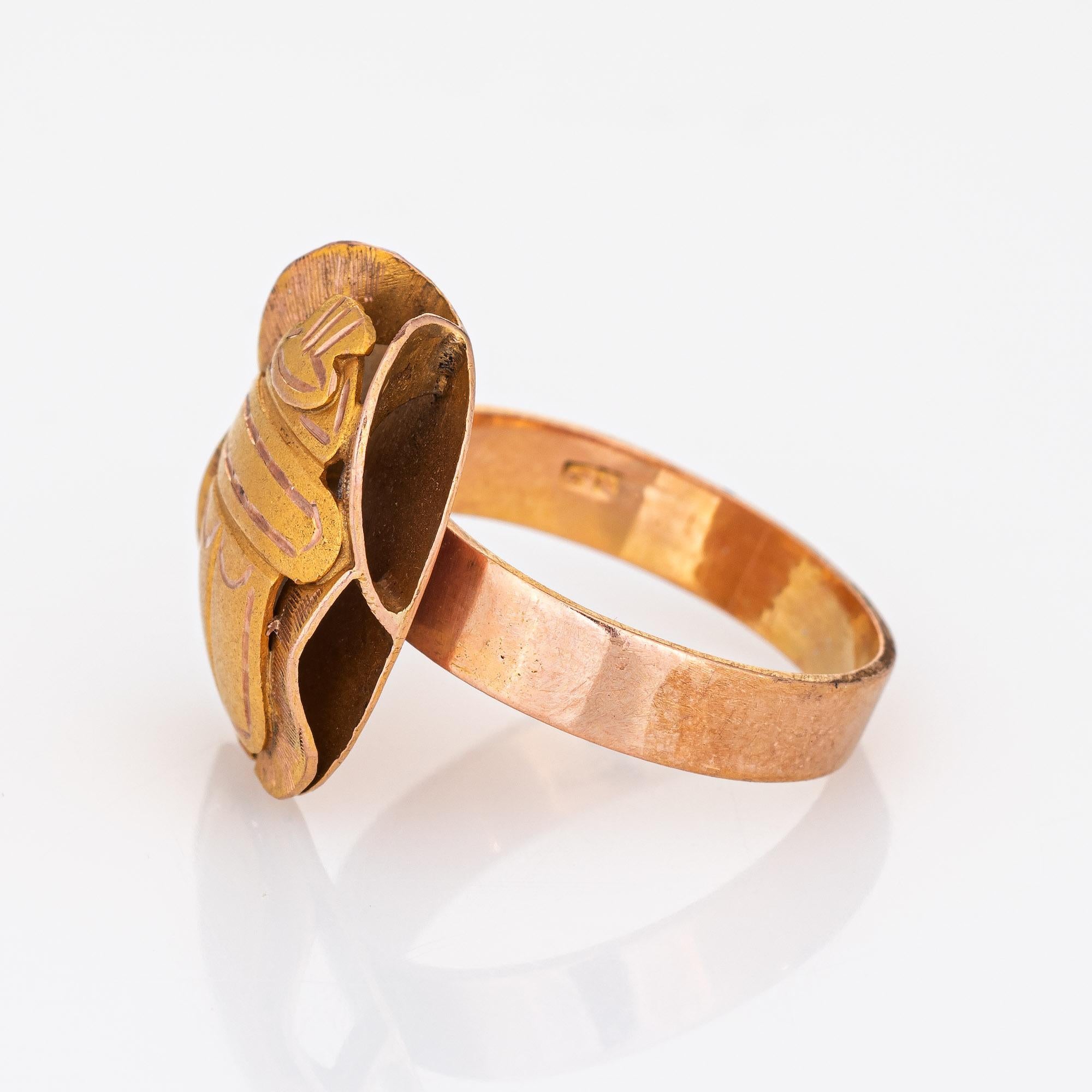 Scarab Beetle Ring Vintage 14k Yellow Gold Fine Egyptian Jewelry at 1stDibs