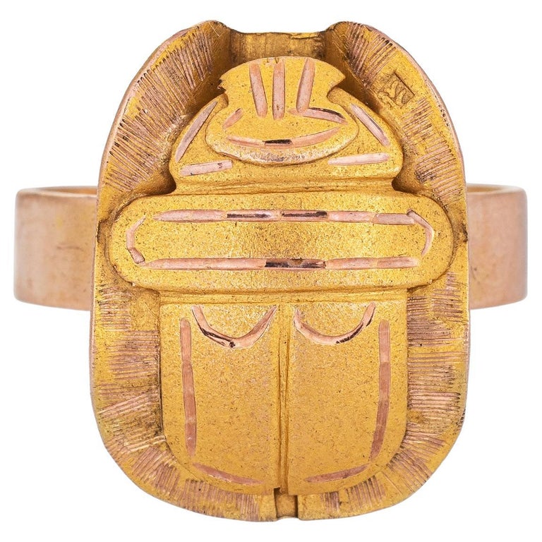 Scarab Beetle Ring Vintage 14k Yellow Gold Fine Egyptian Jewelry For ...