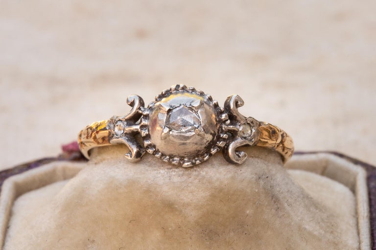 Scarce 18th Century Baroque Rococo Diamond Solitaire Georgian Bow Ring ...