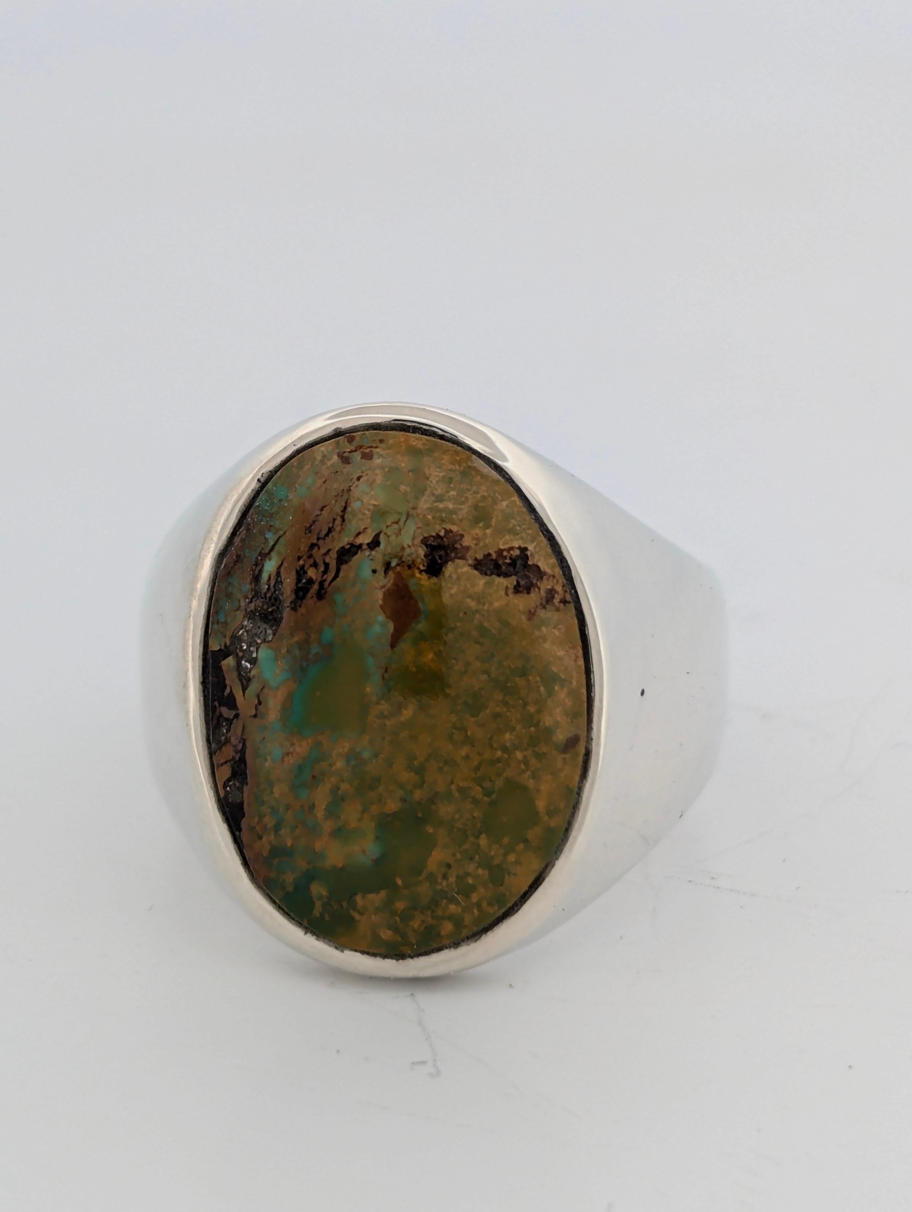 Scarlet Sky Handmade Sterling Silver Signet Ring with Kingman Turquoise ...