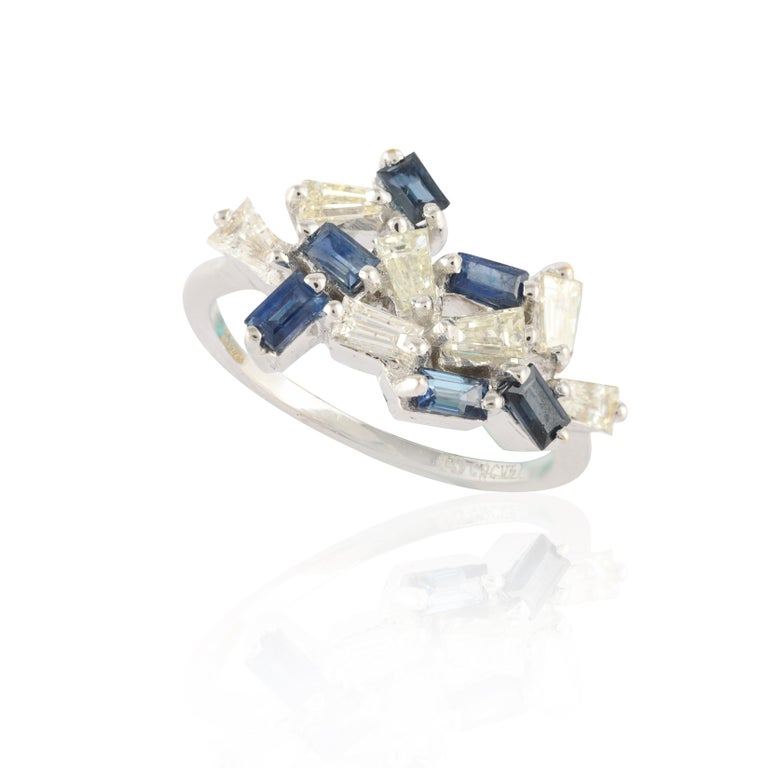 Customizable Scattered Diamond and Sapphire Ring 14K White Gold Women ...