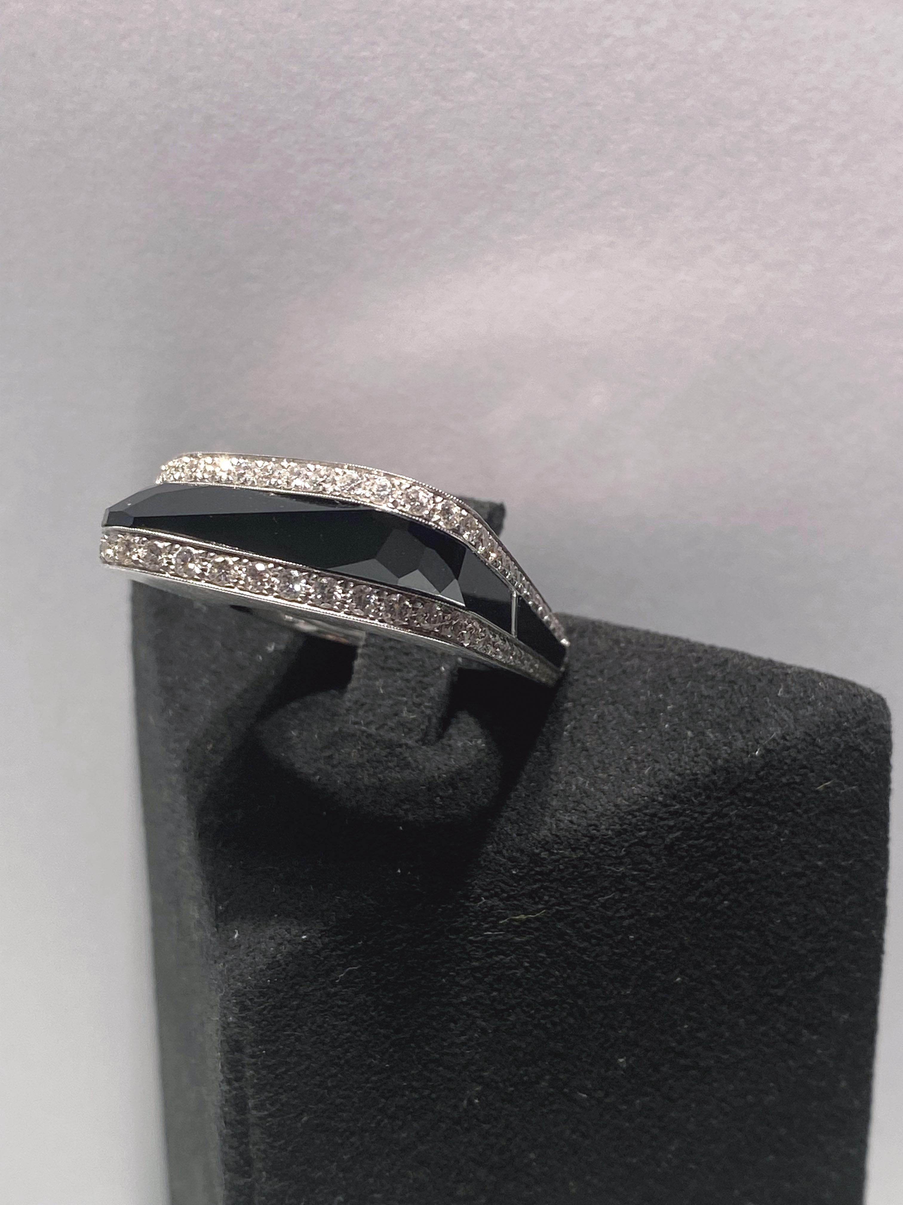 SCAVIA Amazing C 18 K White Gold Ring with Diamonds and Onyx For Sale ...