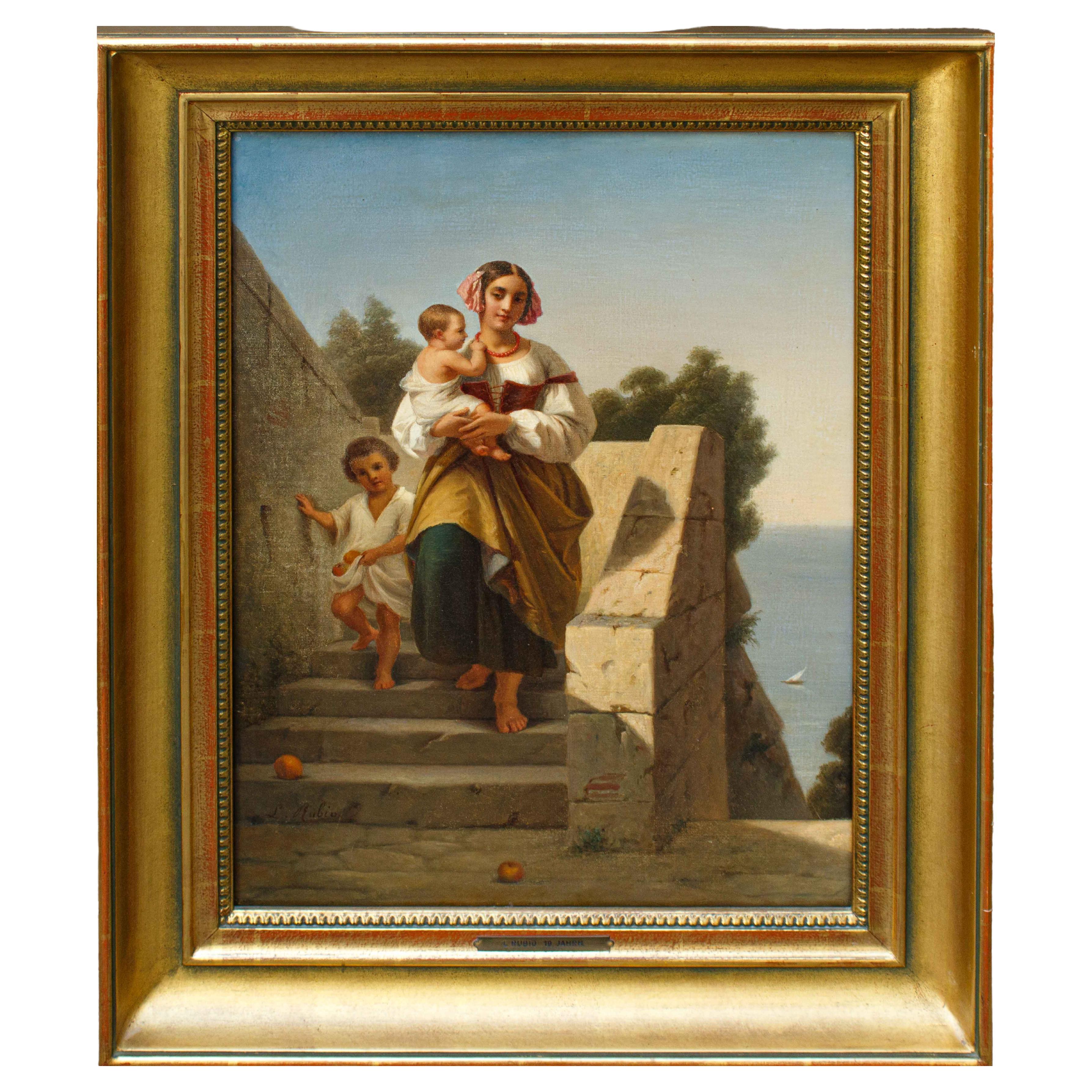 Mediterranean scene with woman and children by Louis Rubio 19th century ...
