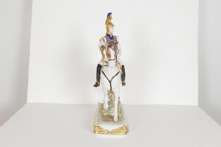Scheibe-Ansbach Hand Painted Porcelain Horse and Soldier For Sale at ...