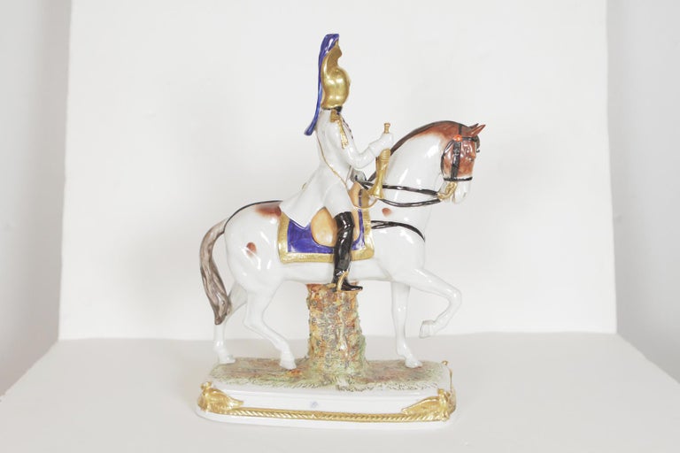 Scheibe-Ansbach Hand Painted Porcelain Horse and Soldier For Sale at ...