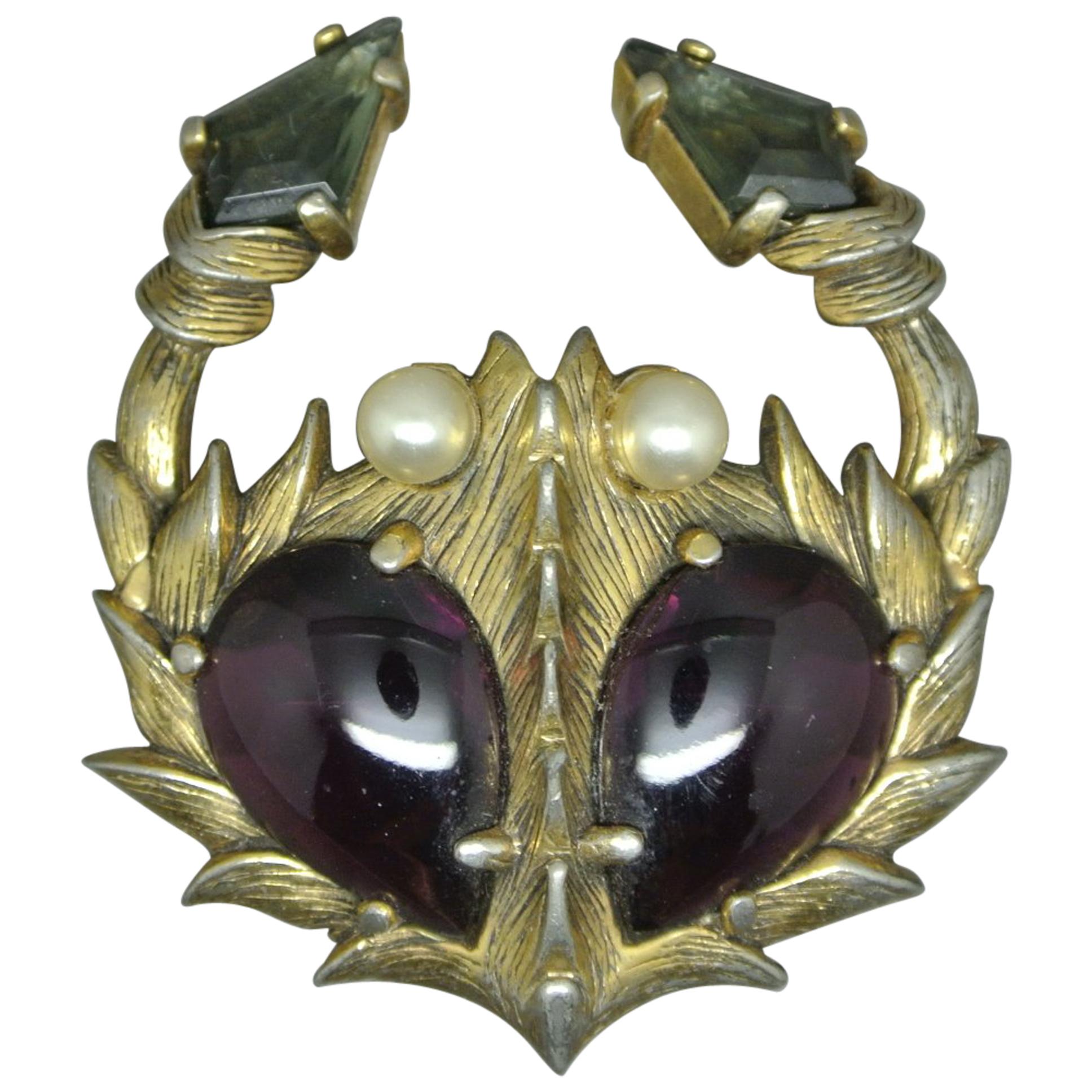Schiaparelli 1950s Purple Black Glass Crab Brooch For Sale at 1stDibs