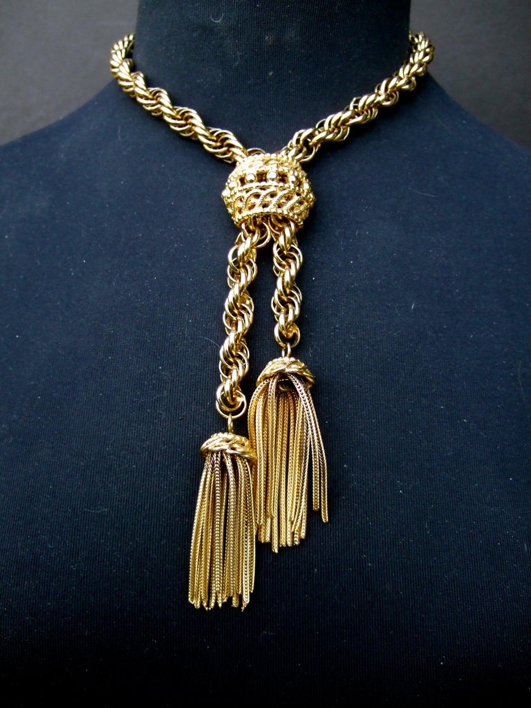 Schiaparelli Collier à chaîne choker en métal doré avec franges et ...