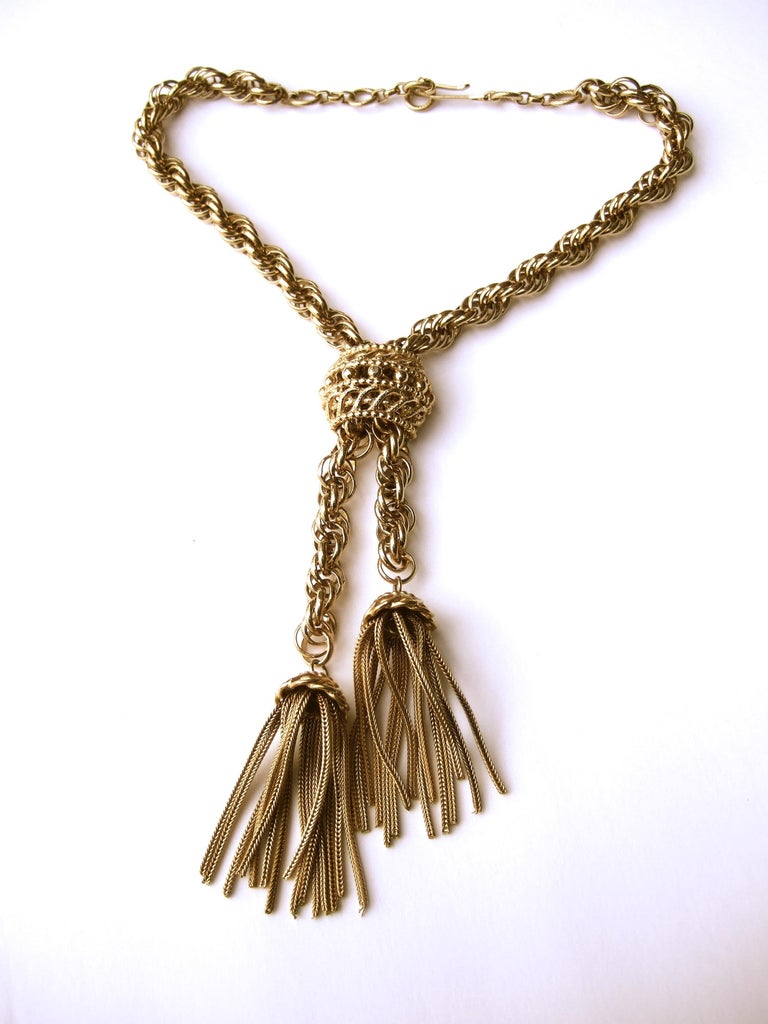 Schiaparelli Collier à chaîne choker en métal doré avec franges et ...