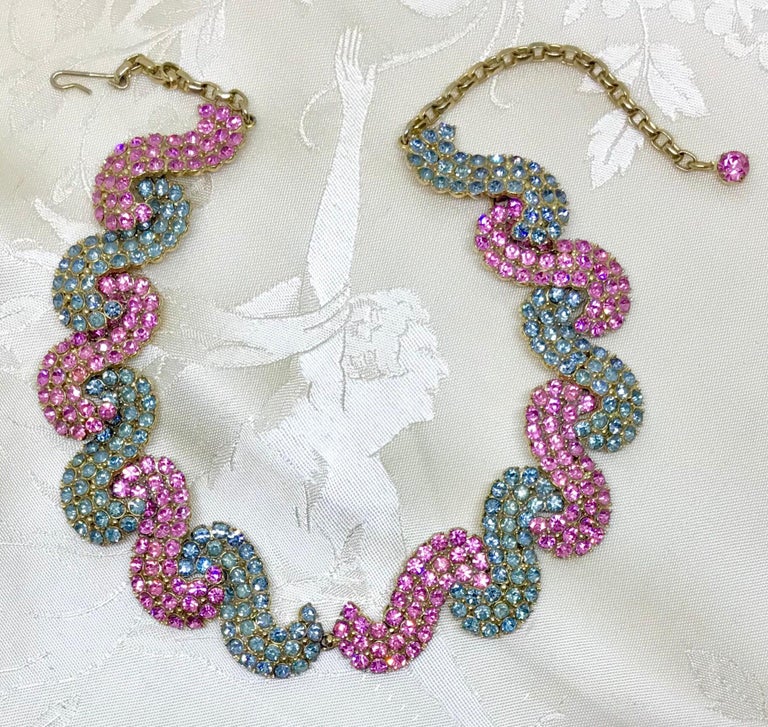 Schiaparelli Pink and Blue Rhinestone Necklace, Circa 1950s For Sale at ...