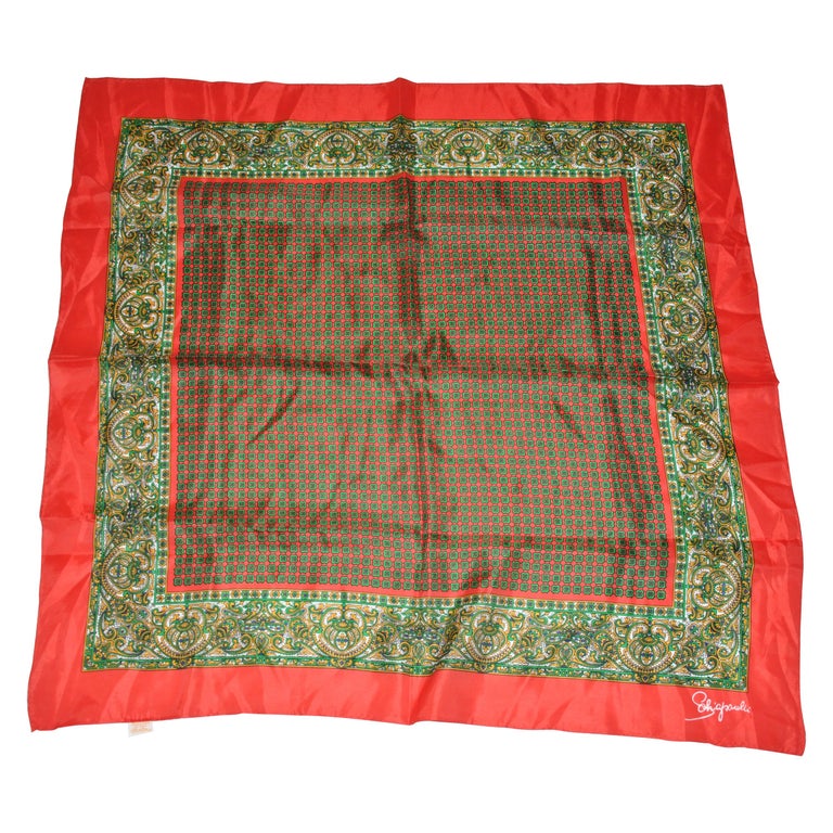 Schiaparelli Signature Red Border "Patterned Center" Silk Scarf at 1stDibs