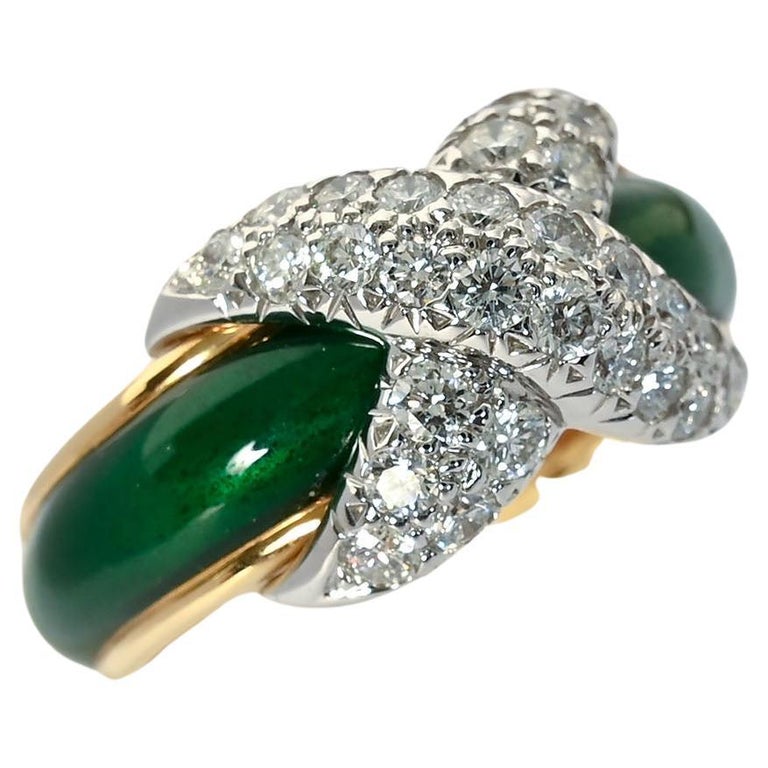 Schlumberger for Tiffany Pave X Ring with Enamel For Sale at 1stDibs
