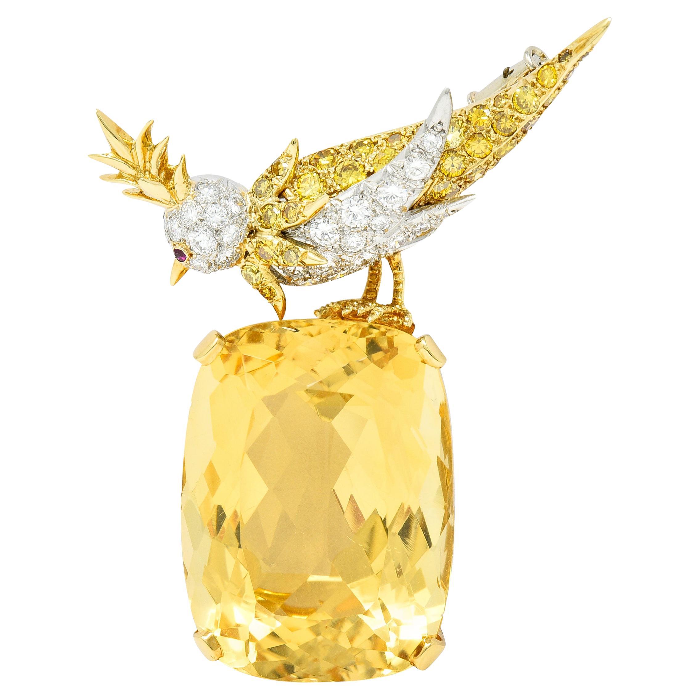 Schlumberger Tiffany and Co. Citrine Yellow Diamond Ruby Platinum 18 ...