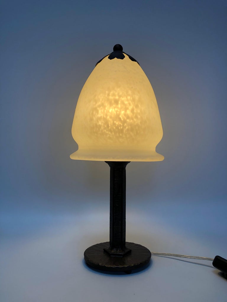 Schneider Art Deco Wrought Iron Lamp For Sale at 1stDibs