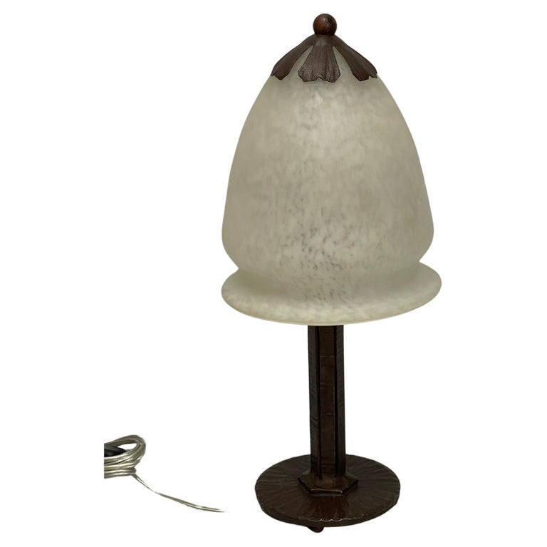 Schneider Art Deco Wrought Iron Lamp For Sale at 1stDibs