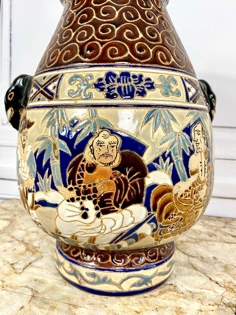 School of Bien-Hoa Glazed Ceramic Vase Decors De Sages, Circa 1930 For ...