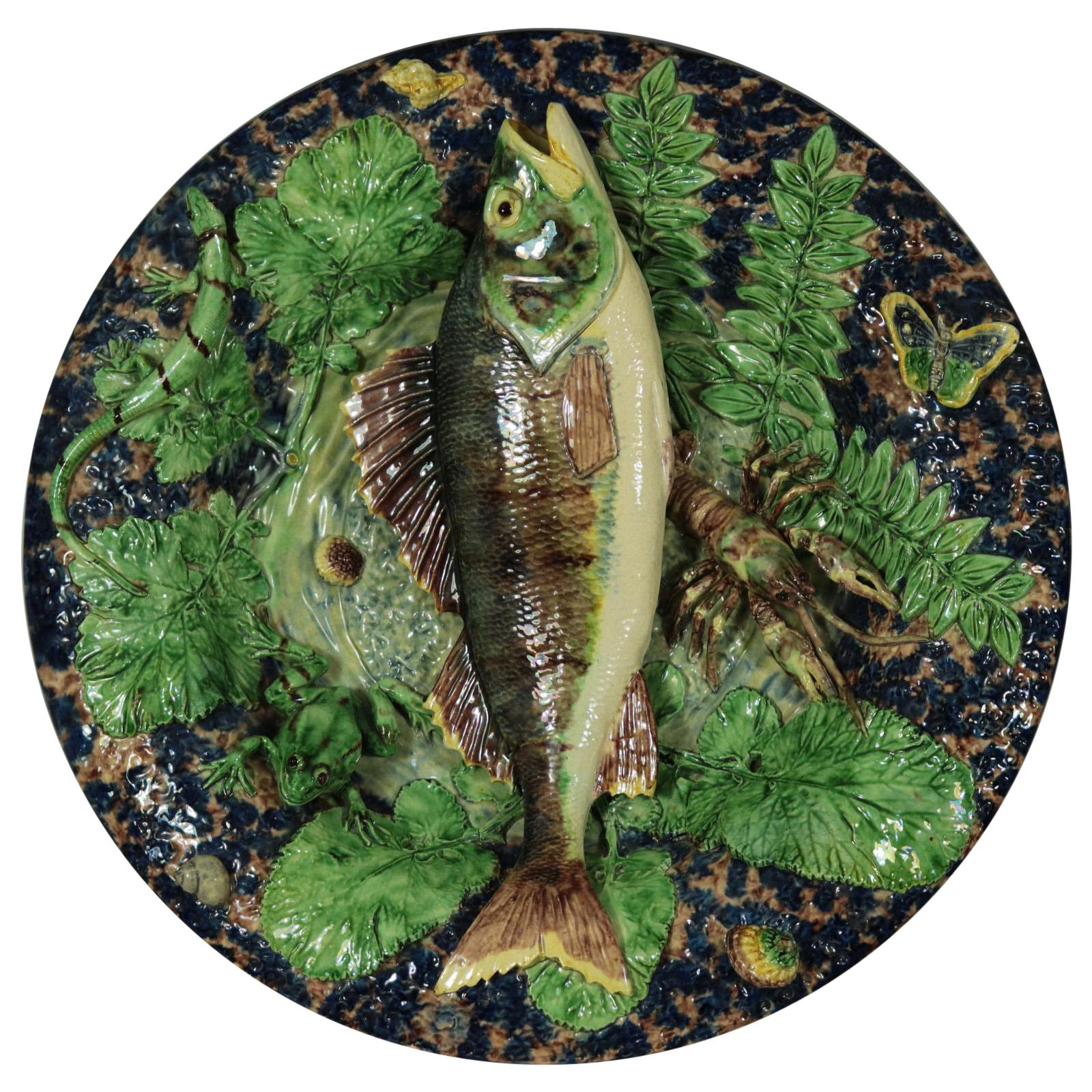 School of Paris Majolica Palissy Fish and Reptile Platter For Sale at ...