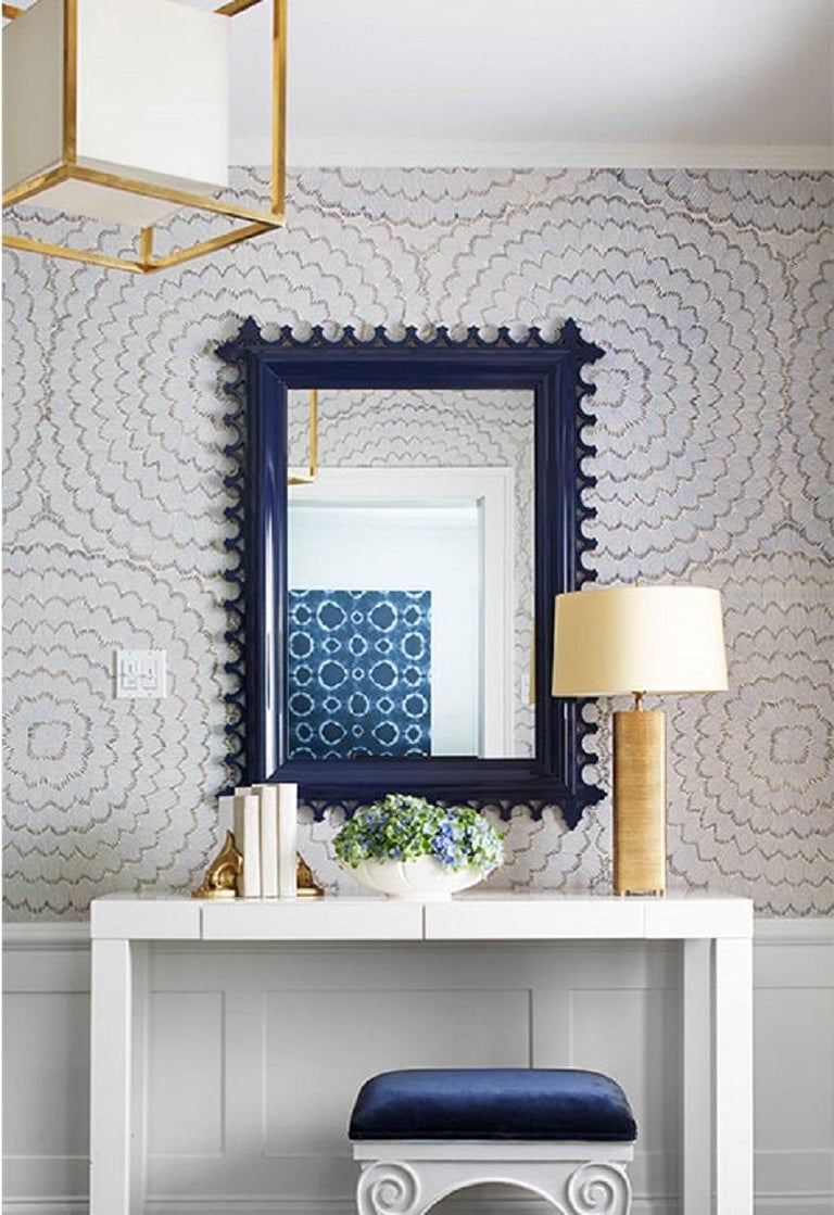 Schumacher Feather Bloom Sisal Wallpaper In Two Blues For Sale at 1stDibs