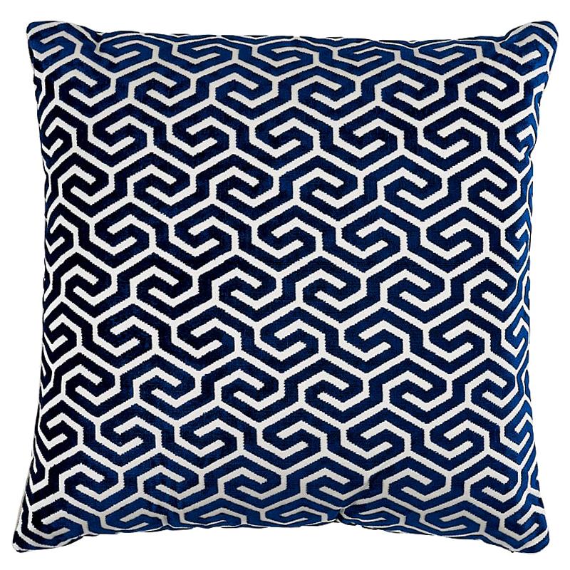 Schumacher Ming Fret Velvet 18" Pillow in Emerald For Sale at 1stDibs