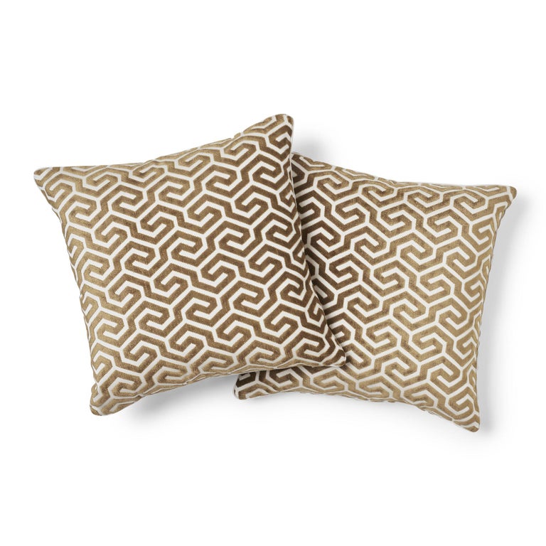 Schumacher Ming Fret Velvet 18" Pillow in Bronze For Sale at 1stDibs