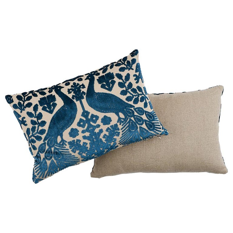 Schumacher Pavone Velvet Pillow For Sale at 1stDibs
