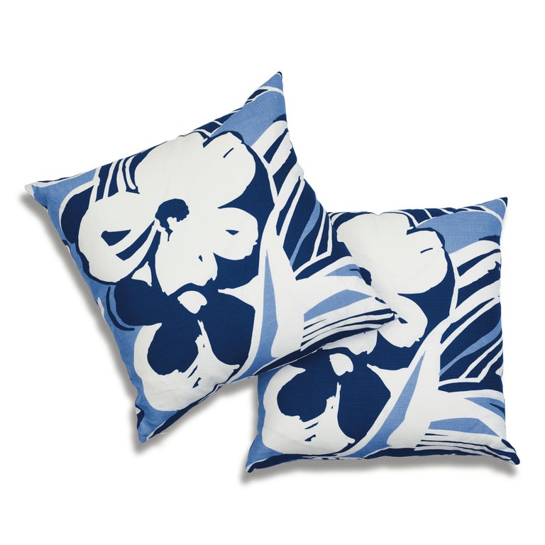 Schumacher Stevie Blue White Two-Sided Linen Pillow For Sale at 1stDibs