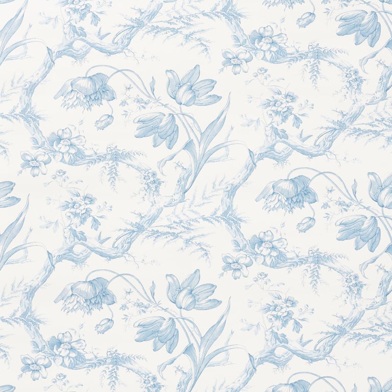 Schumacher Toile de Fleurs Wallpaper in Delft For Sale at 1stDibs