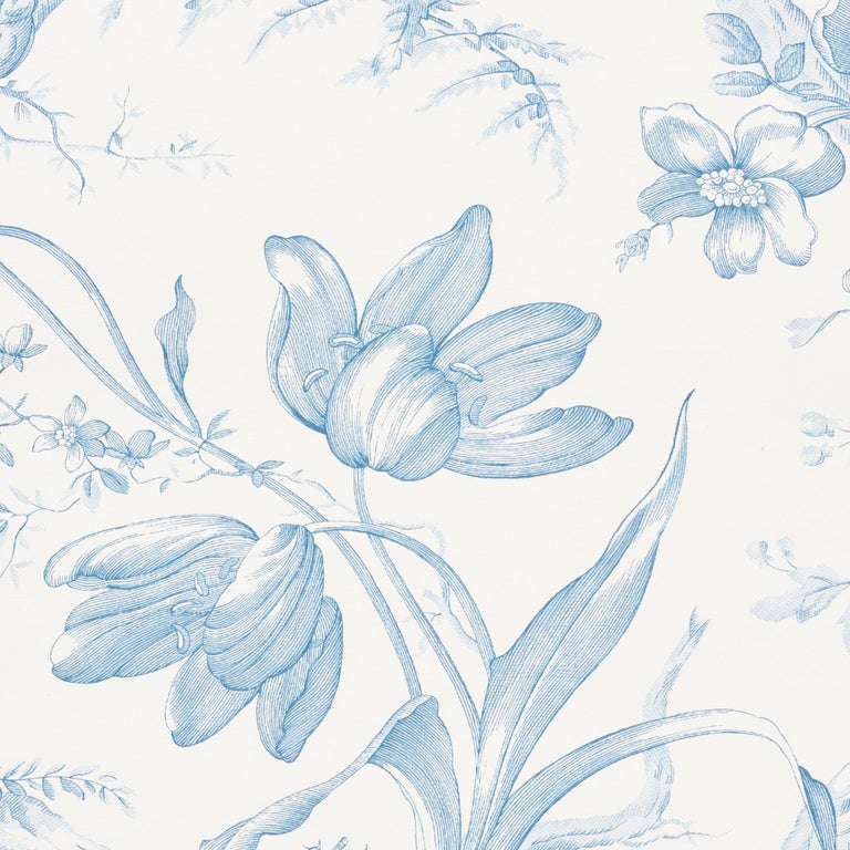 Schumacher Toile de Fleurs Wallpaper in Delft For Sale at 1stDibs