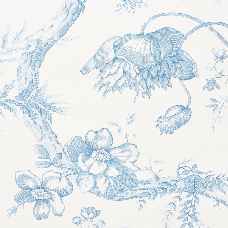 Schumacher Toile de Fleurs Wallpaper in Delft For Sale at 1stDibs