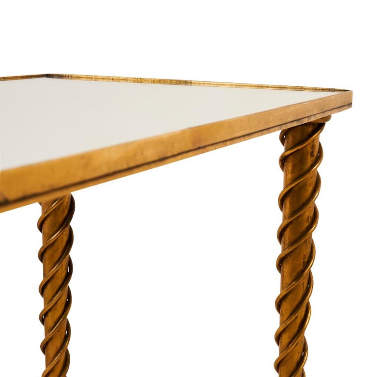 Schumacher Vintage Brass and Mirror Side Table with Spiral Legs For ...