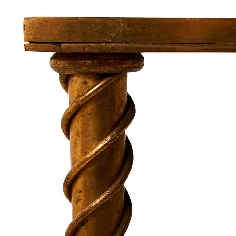 Schumacher Vintage Brass and Mirror Side Table with Spiral Legs For ...