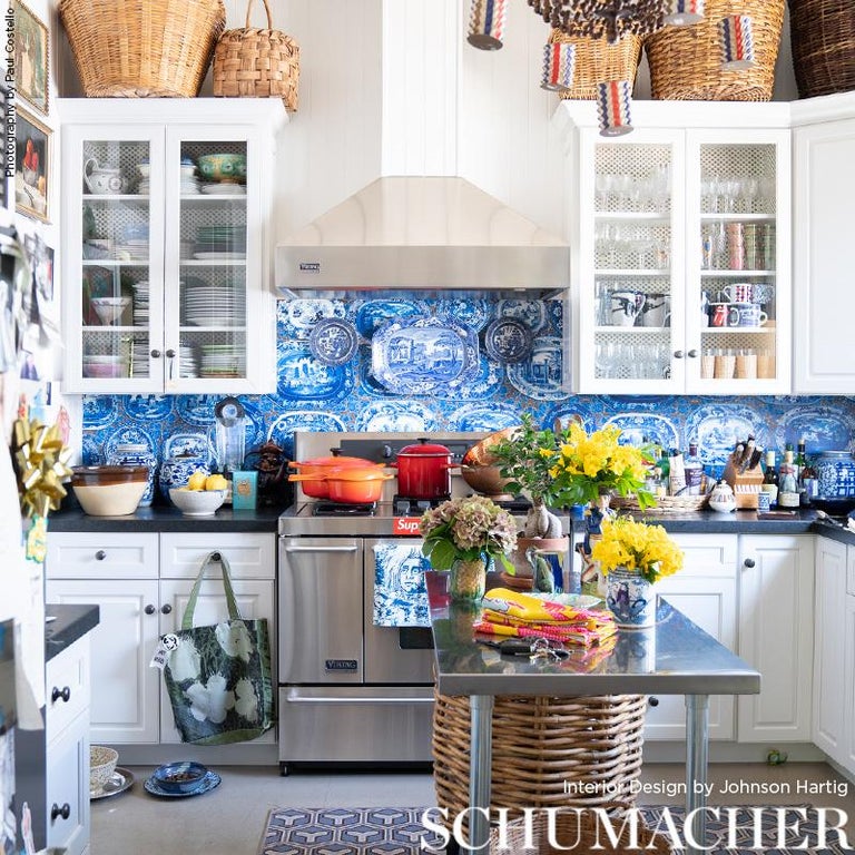 Schumacher x Johnson Hartig Plates and Platters Wallpaper in Blue For ...