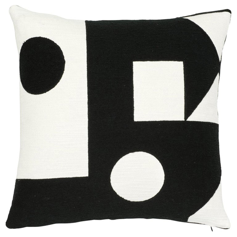 Schumacher X Porter Teleo Binary Embroidery Black Cotton Pillow For ...